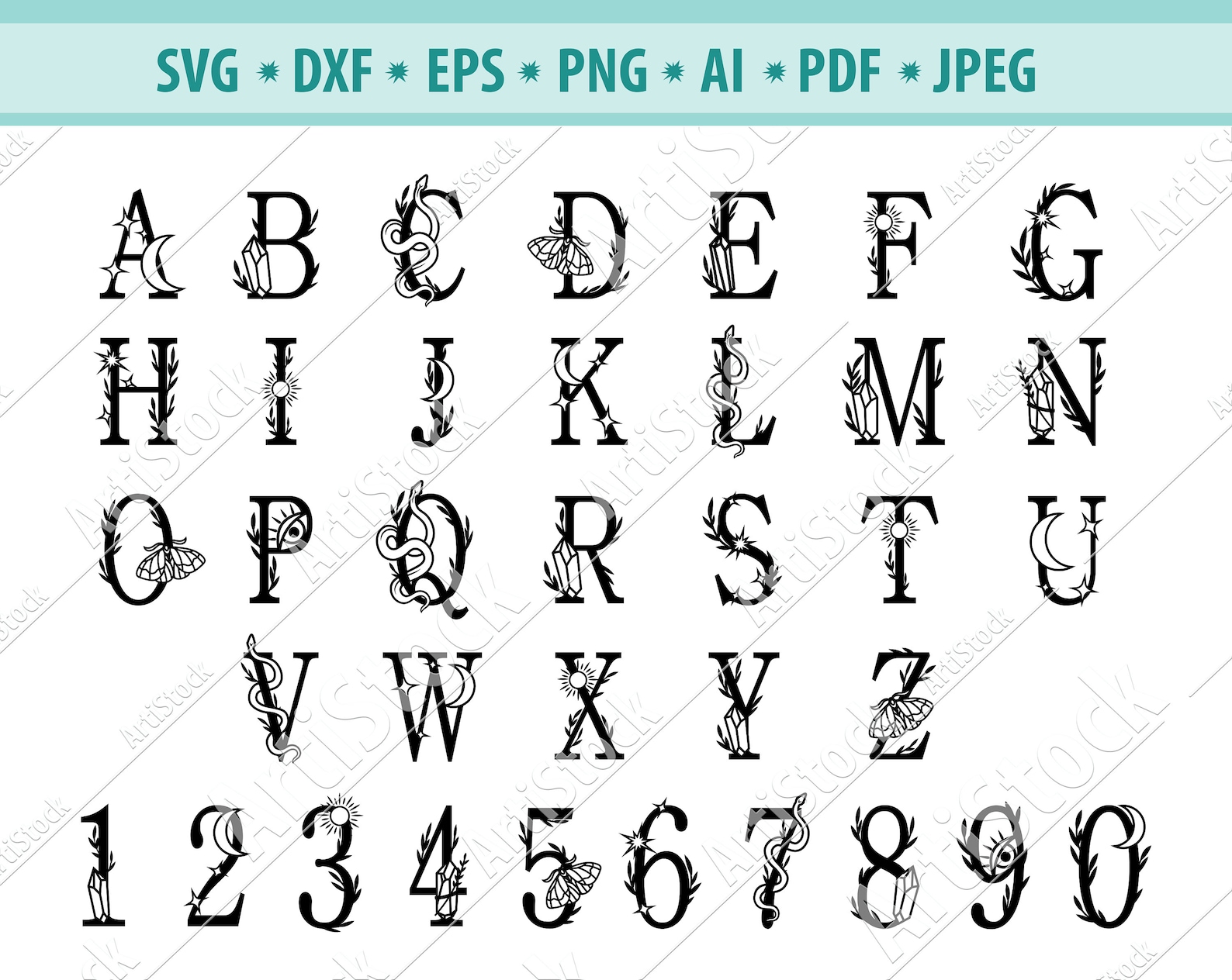 Mystical Alphabet Svg, Halloween Font Svg, Crystal Svg, Magic Alphabets ...