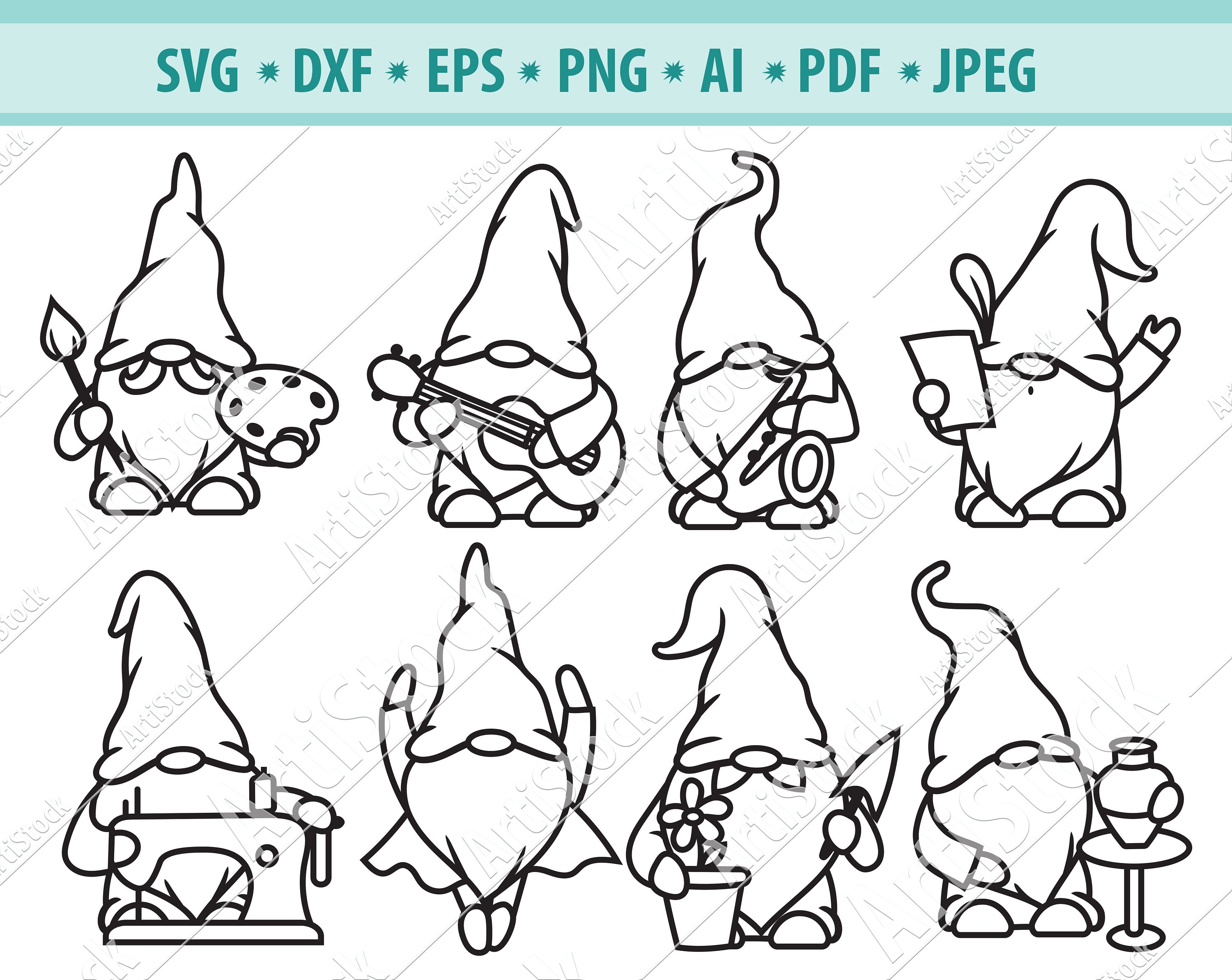 Gnome SVG Garden Gnome SVG Gnome Artist Svg Gnome Clipart | Etsy