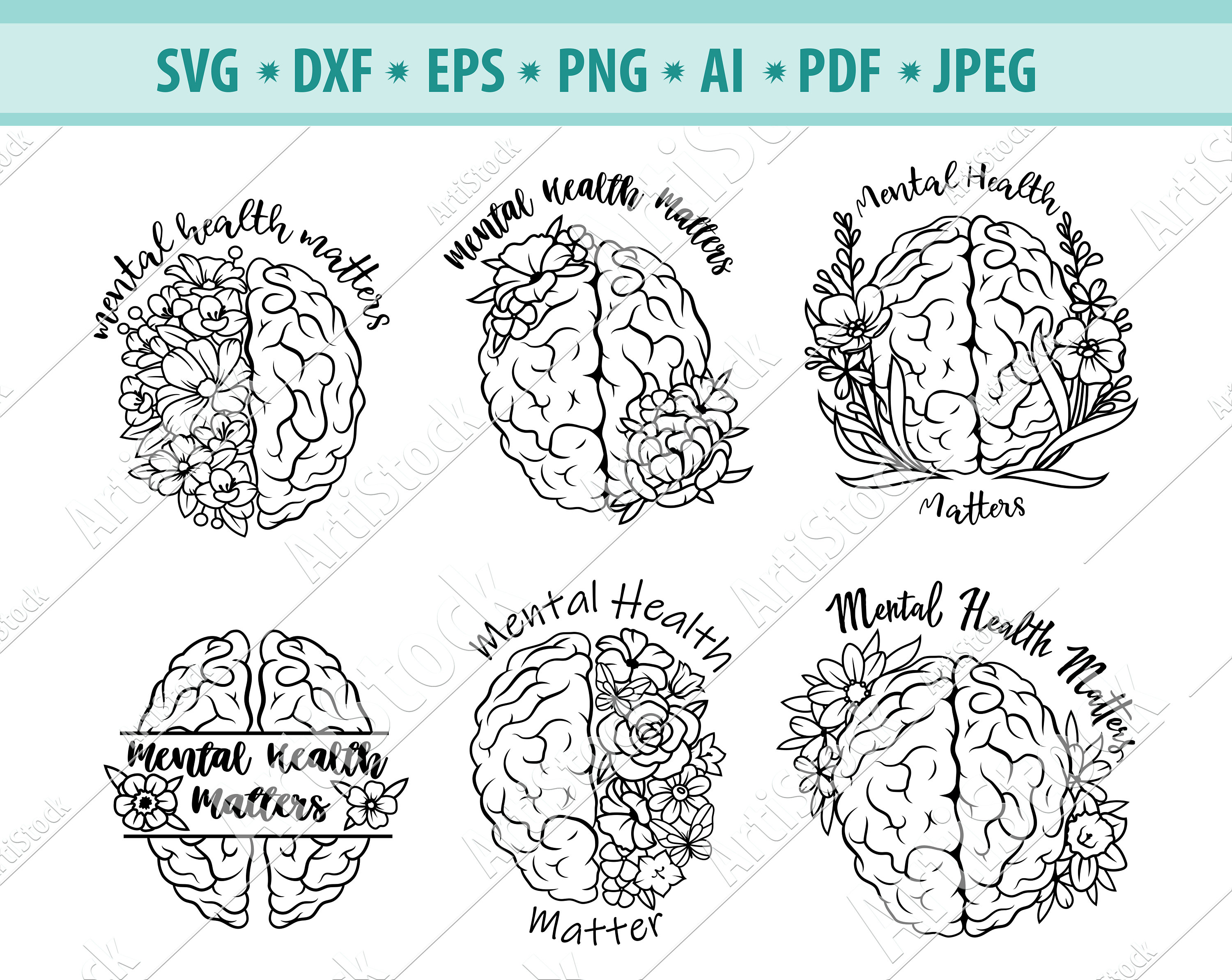 Mental Health Matters Svg Floral Brain Svg Anatomy Svg Mind - Etsy Ireland