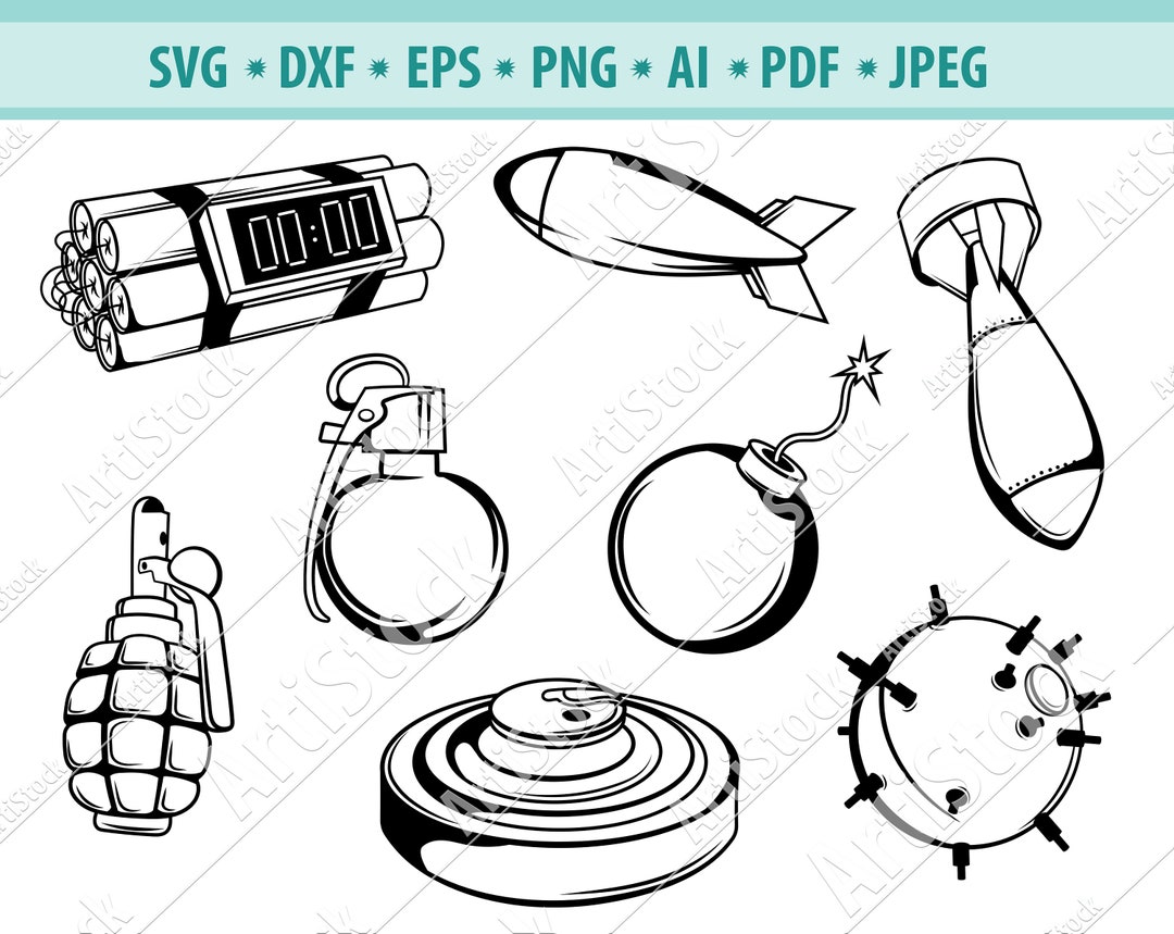Bomb Svg Bundle, Military Bomb Svg, Bang Clipart, Bomb Silhouette ...