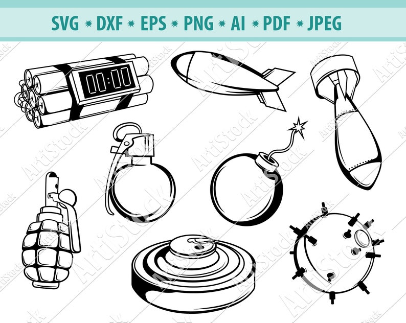 Bomb Svg Bundle, Military Bomb Svg, Bang Clipart, Bomb Silhouette ...