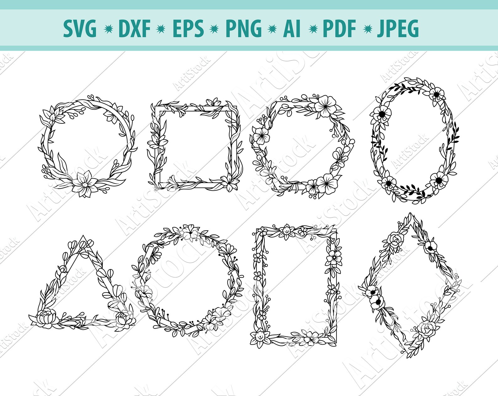 Flower Frame SVG Floral Square Frame Svg Frame Cut File - Etsy