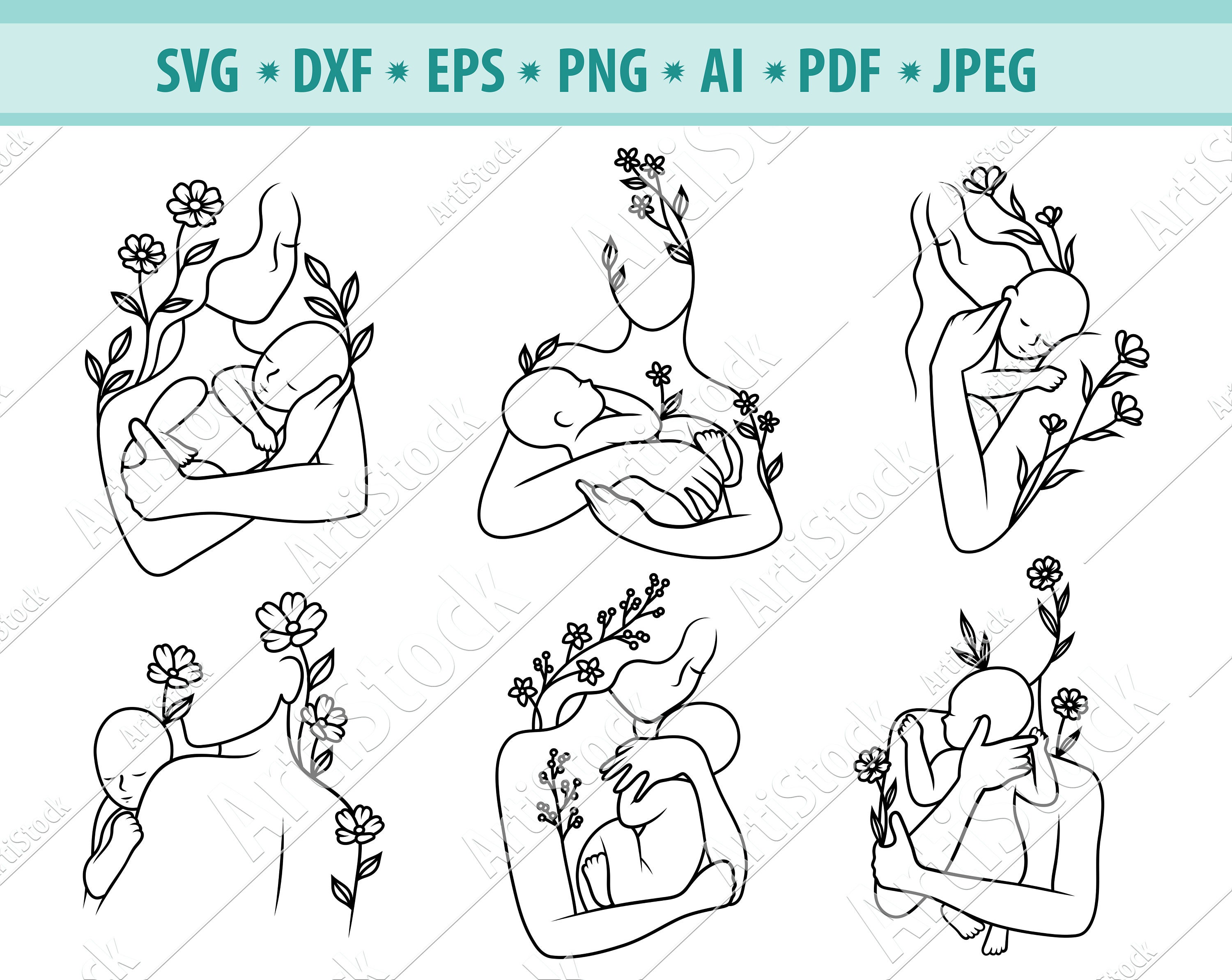 Mother and Child Svg Mother Hugs a Baby Svg Flower Mother - Etsy Canada