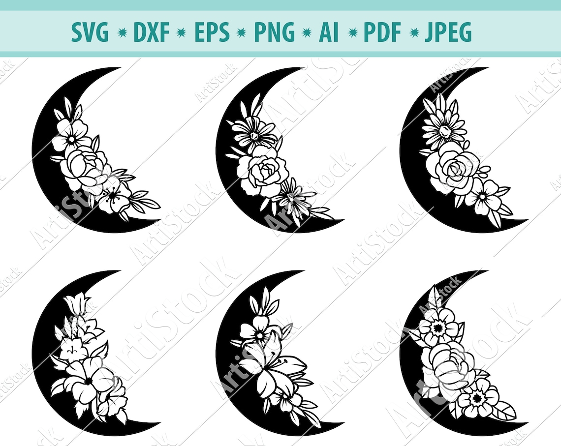 Moon Flowers Svg File Moon Floral Svg Dreams Svg Moon With - Etsy