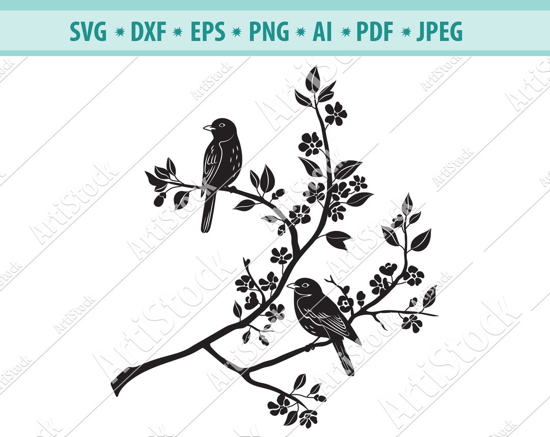 Flock of Birds SVG, Birds on Branches Svg, Silhouette of Birds SVG ...