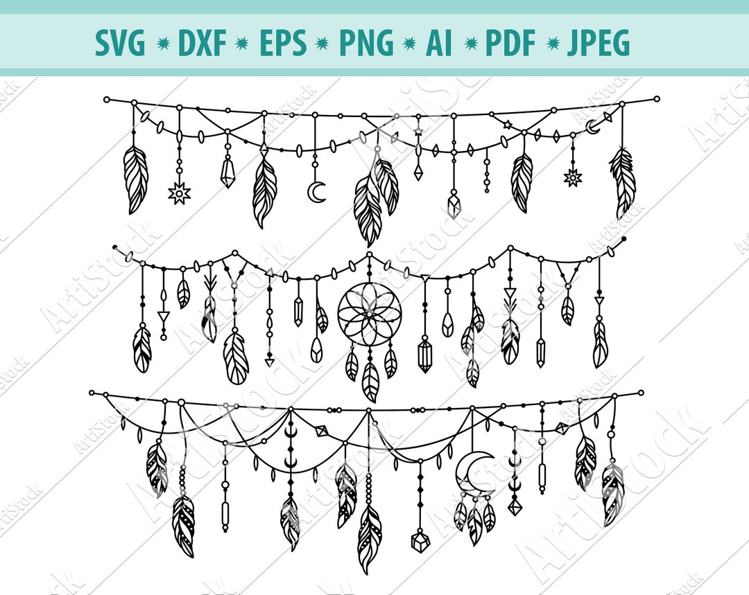 Hanging Feathers Svg File, Feather Bead Garland SVG, Feathers Cut File ...