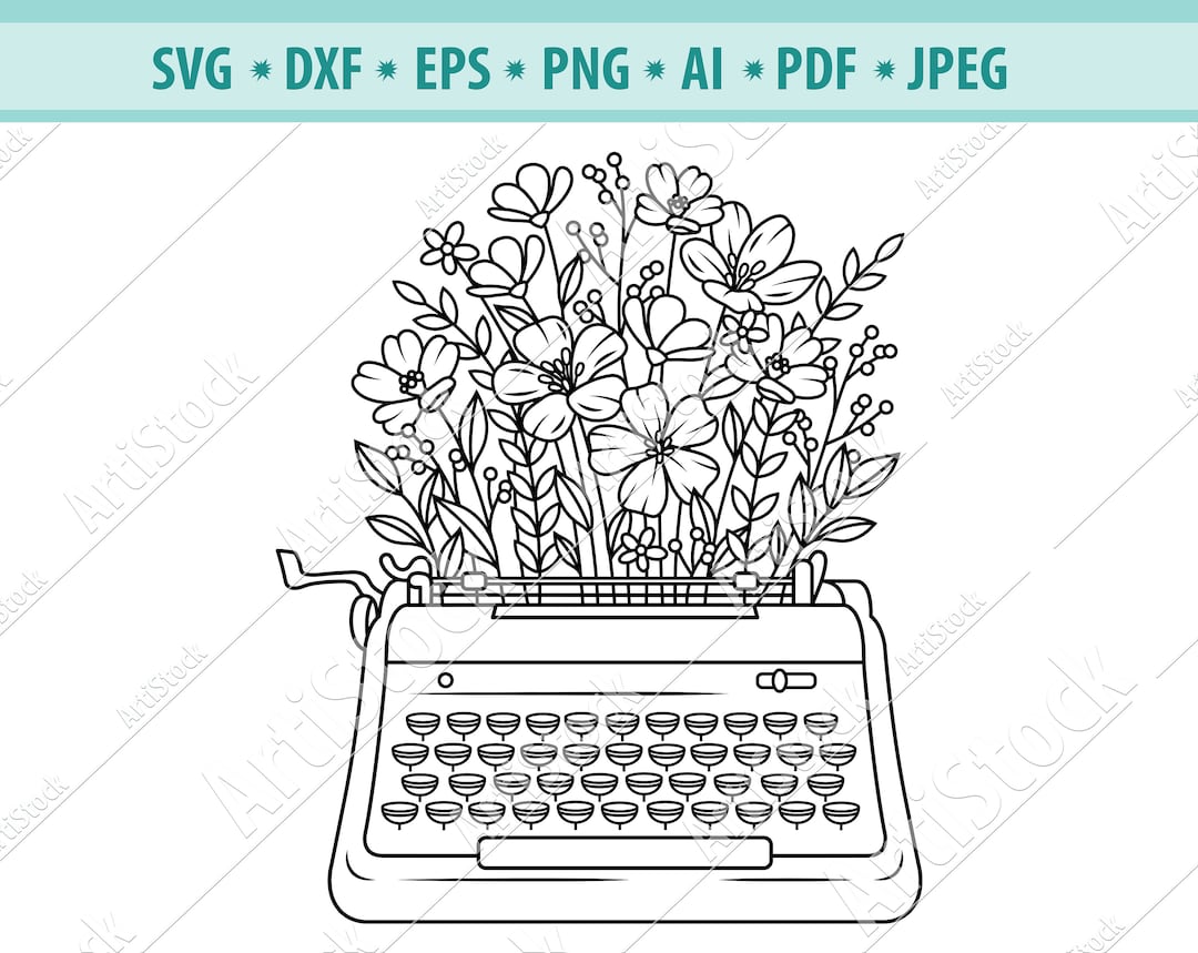 Flower Typewriter Svg, Vinyl Technology Svg, Floral Retro Typewriter ...