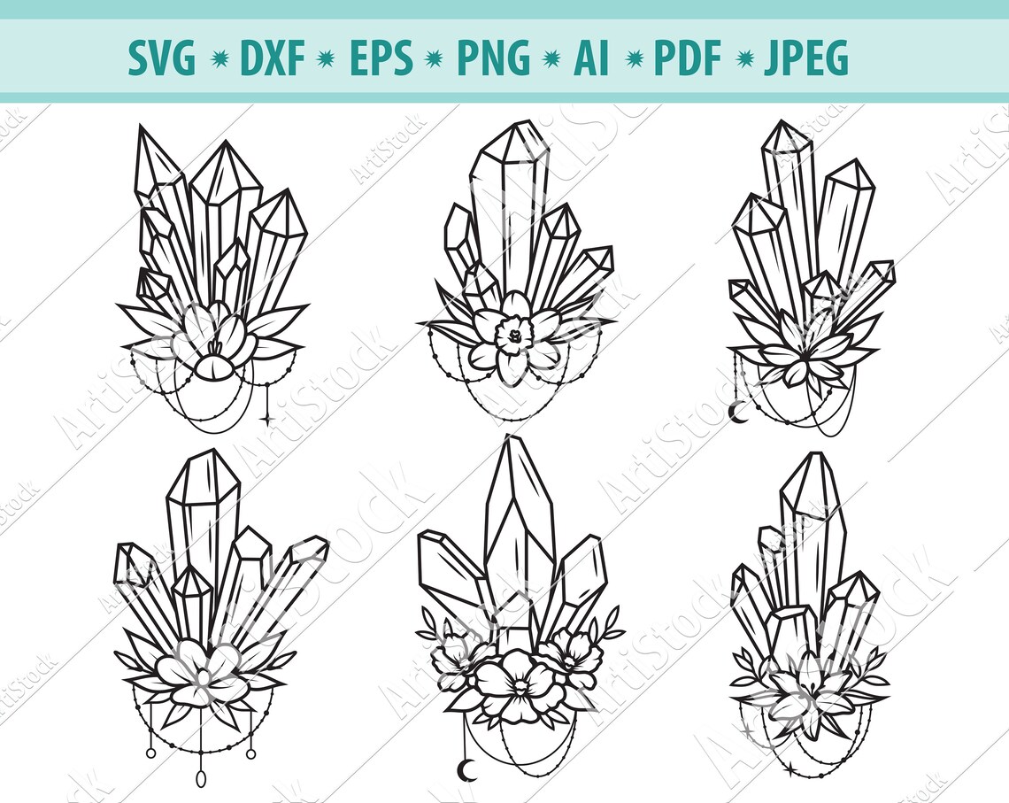 Crystal Svg Magic Crystal Svg Crystal With Flowers Svg Boho - Etsy