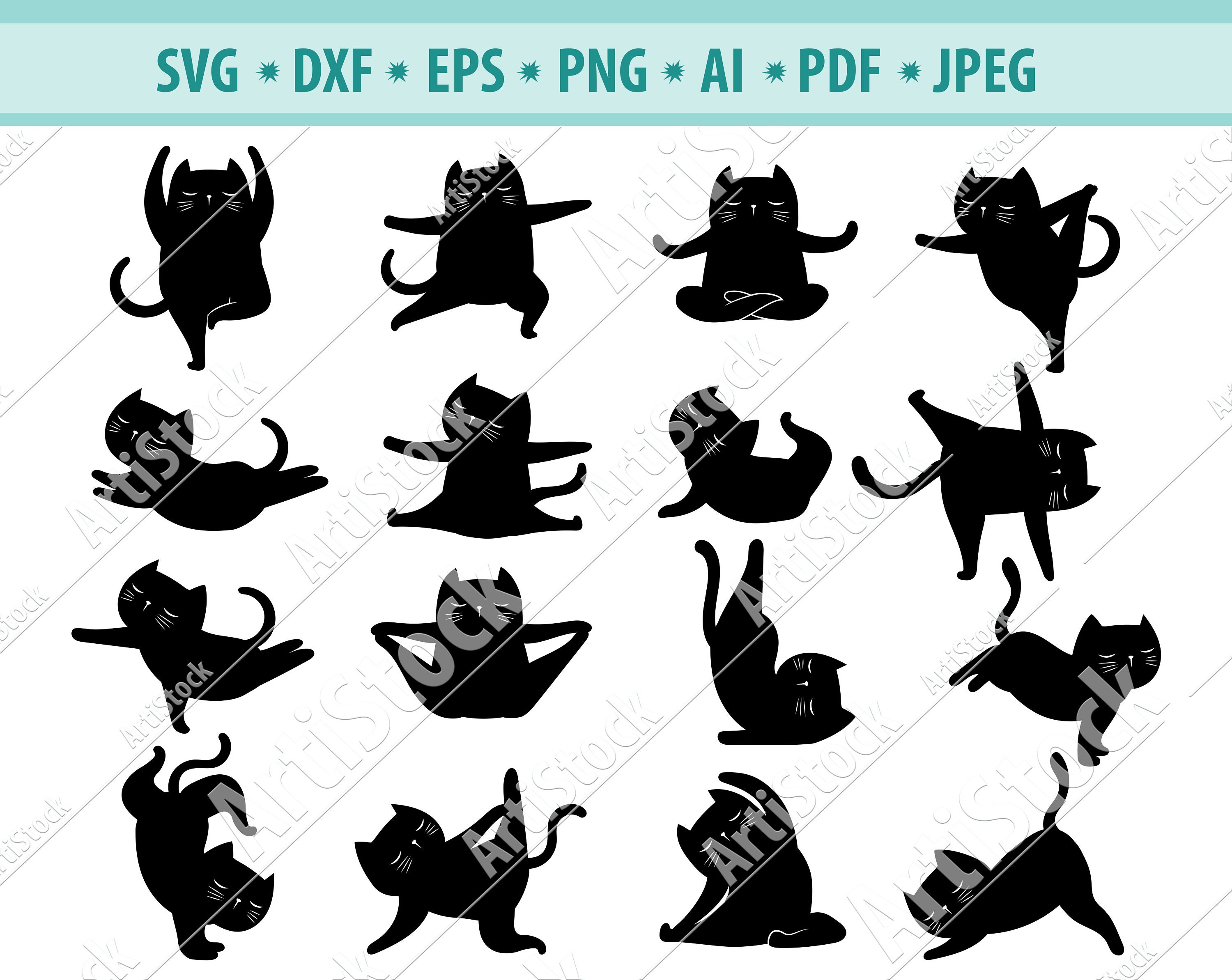 Yoga Cats Svg, Yoga Svg File, Funny Cat Svg, Kitten Silhouette, Pets ...