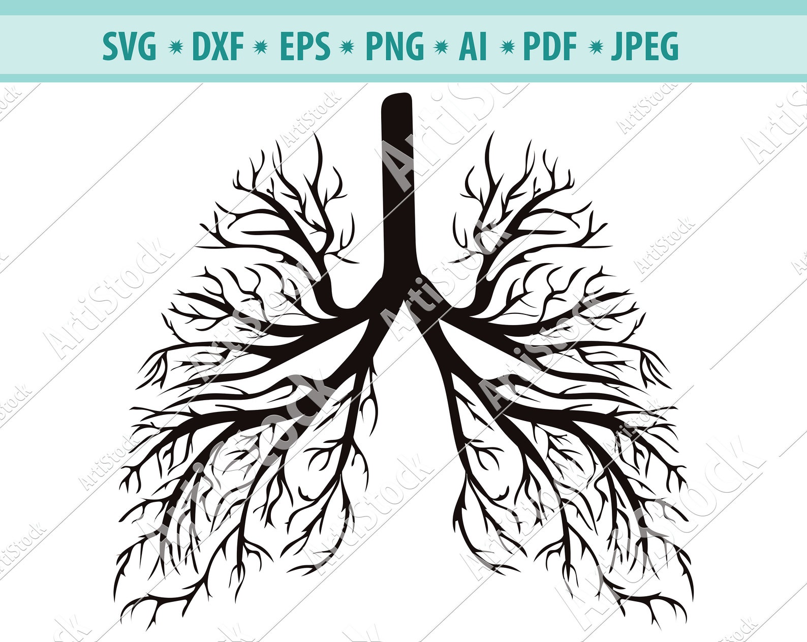 Human Lung Svg, Lungs Svg Flowery, Human Lung Silhouette, Human Lung ...