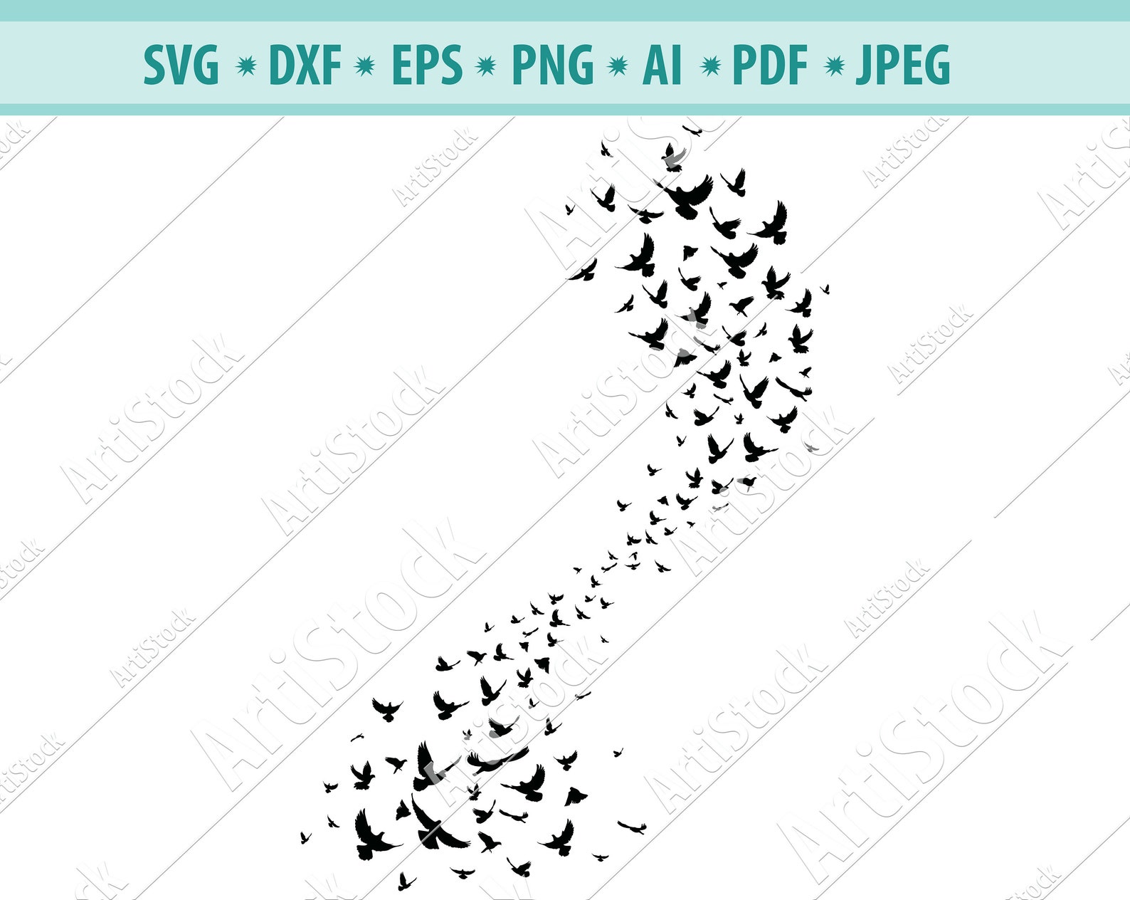 Flock of Birds SVG Vector, Silhouette of Birds SVG, Flying Birds for ...