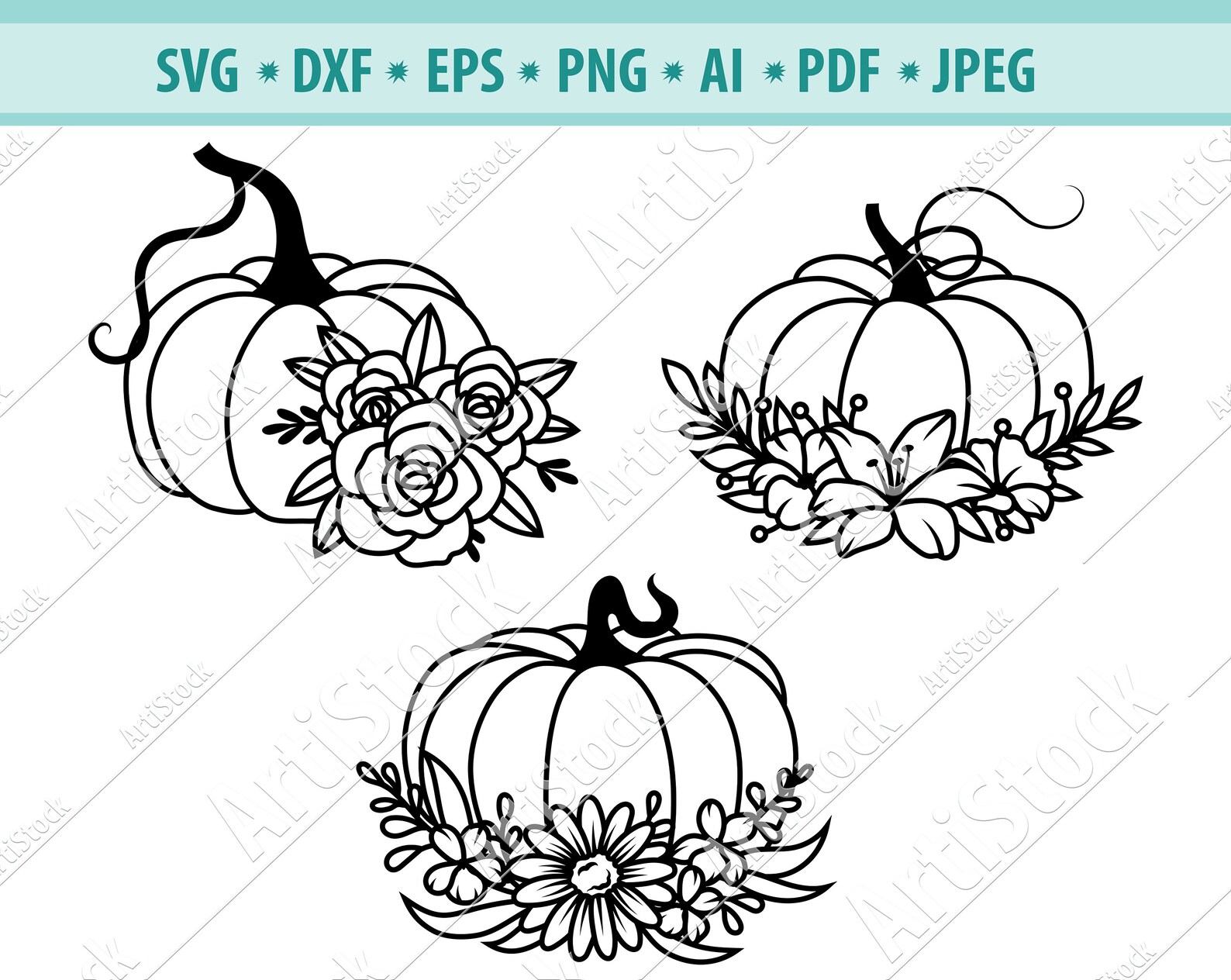 Floral Pumpkin SVG File, Flower Pumpkin Png, Autumn Svg, Fall Svg ...