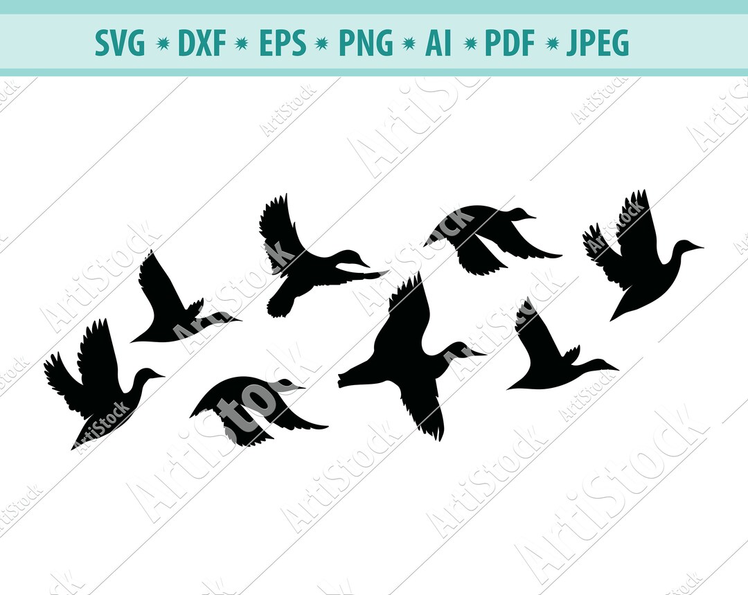 Flock of Birds SVG Vector, Silhouette of Birds SVG, Flying Ducks for ...