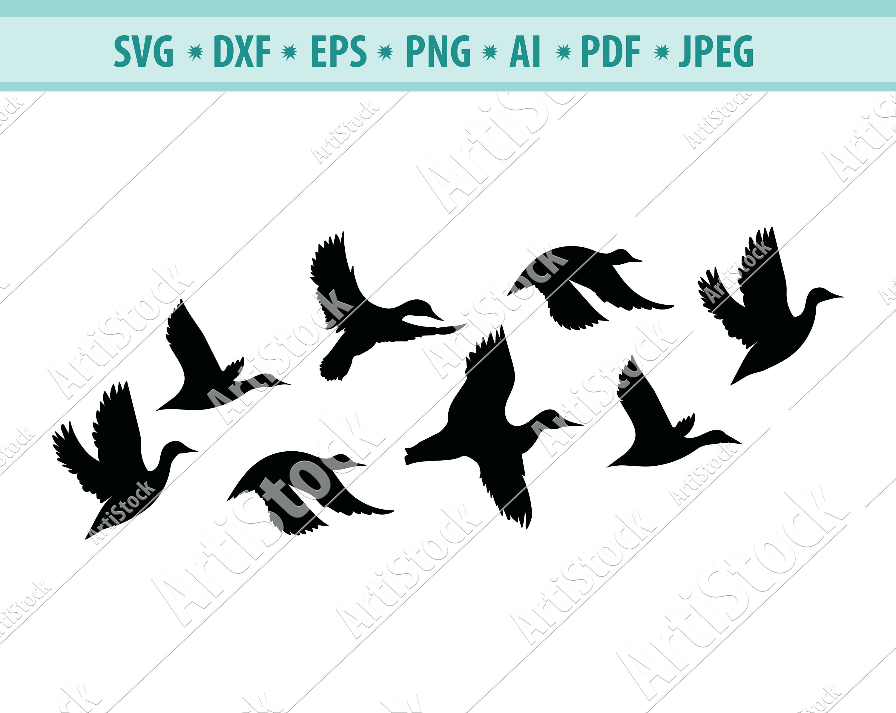 Flock of Birds SVG Vector, Silhouette of Birds SVG, Flying Ducks for ...