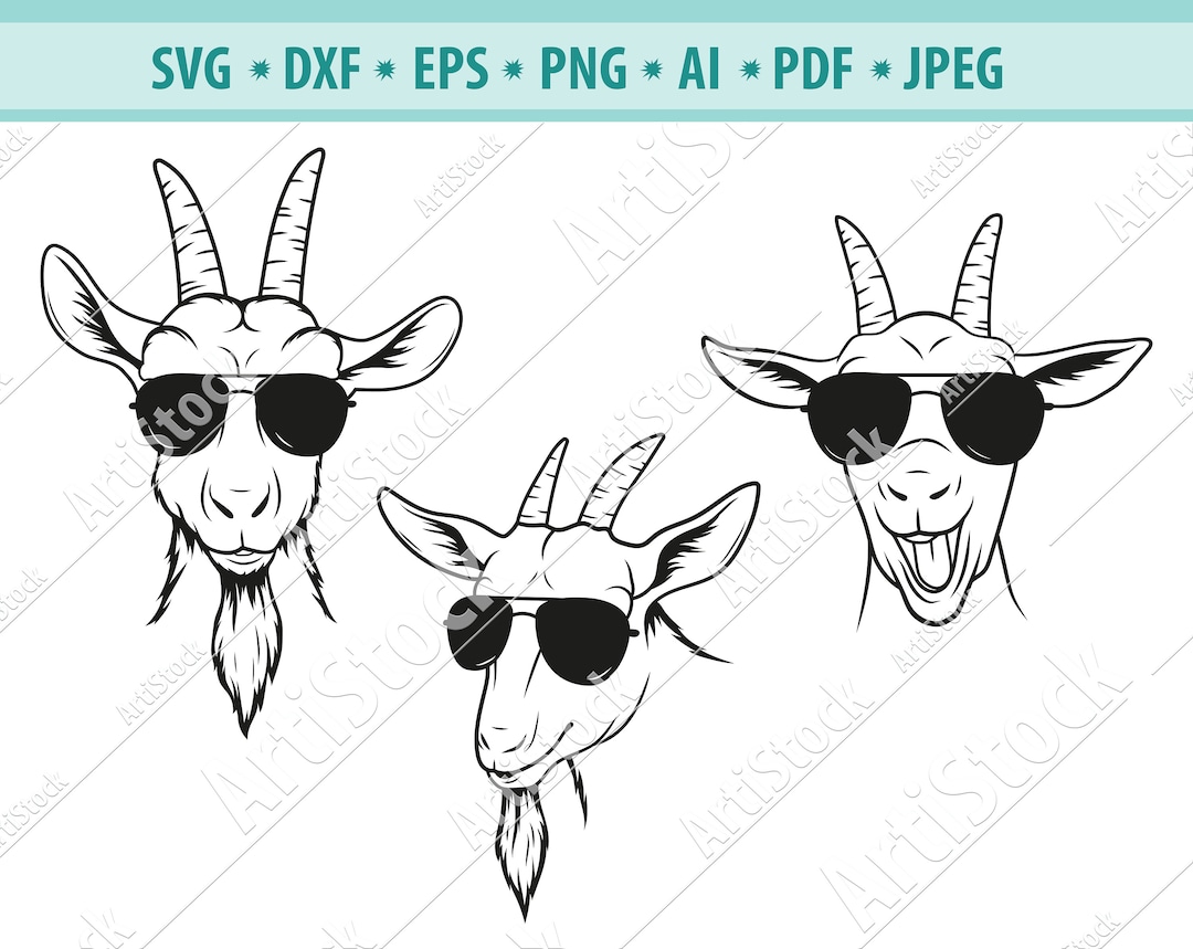 Goat Face Svg, Goats in Sunglasses SVG, Head Goat Clipart, Cool Goat ...