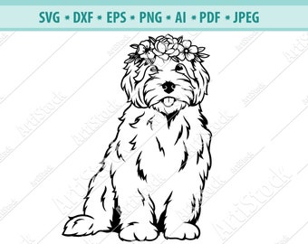 Dog With Flowers Svg | Etsy