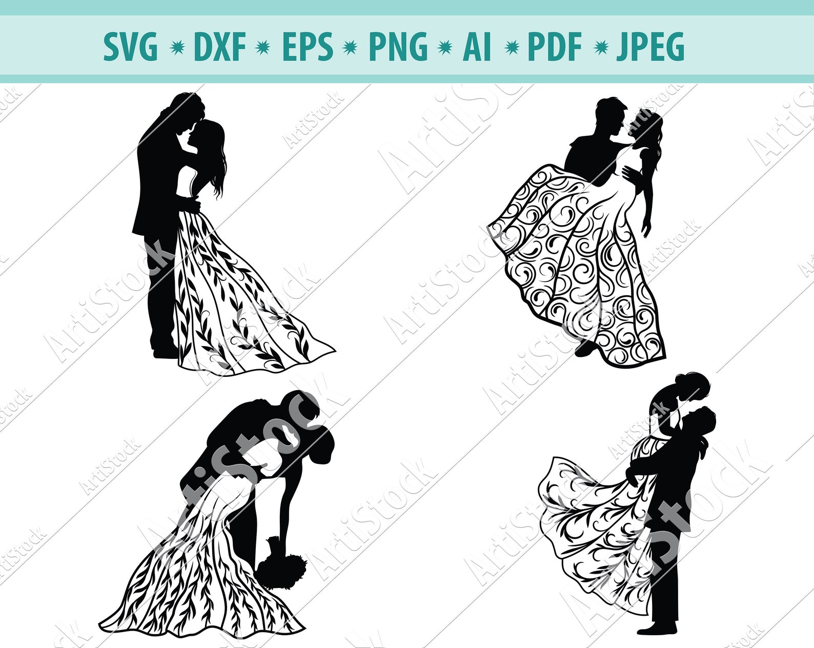 Wedding Couple Svg Floral Bride Svg Couple Svg Flower Dress - Etsy