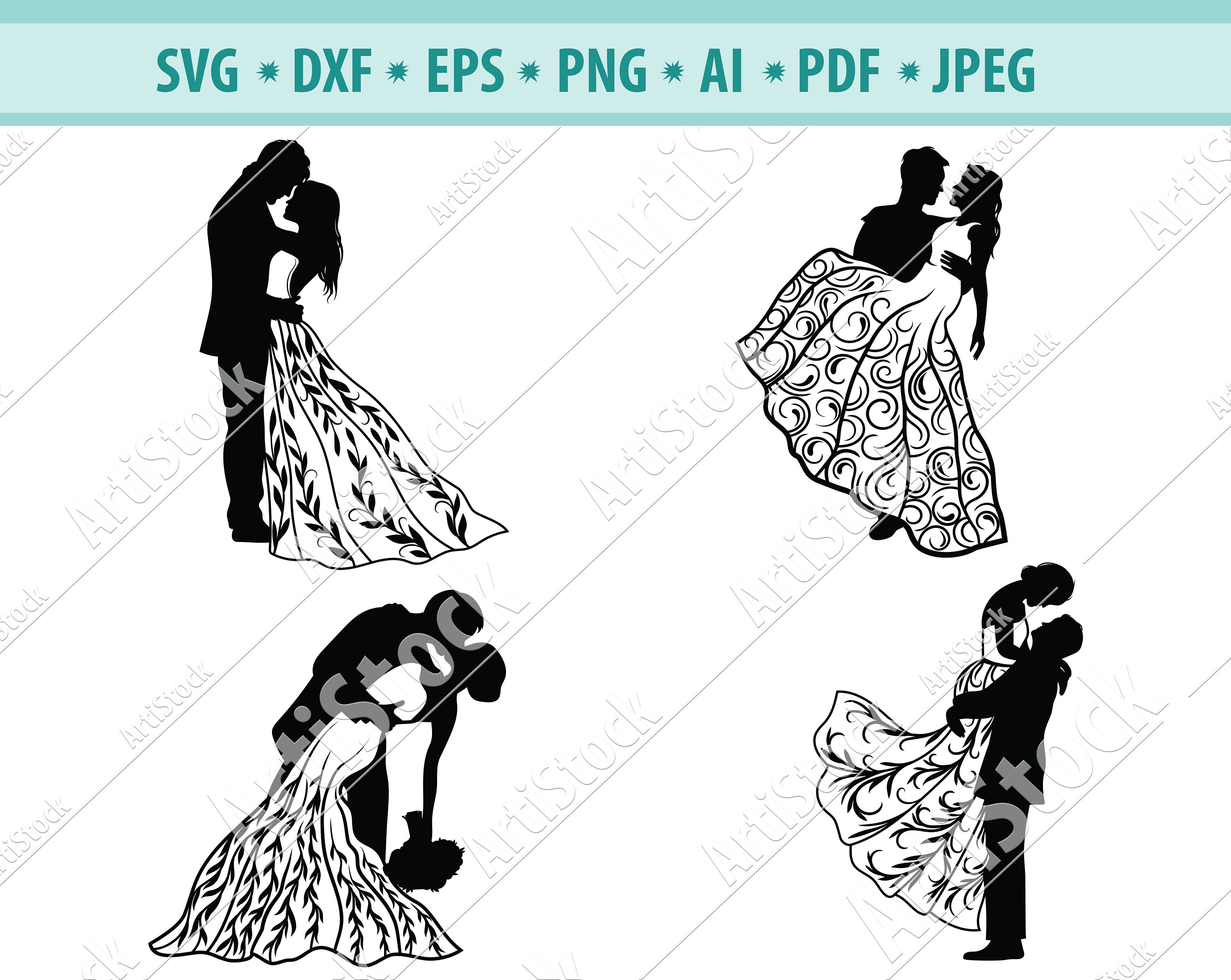 Wedding Couple Svg Floral Bride Svg Couple Svg Flower Dress - Etsy