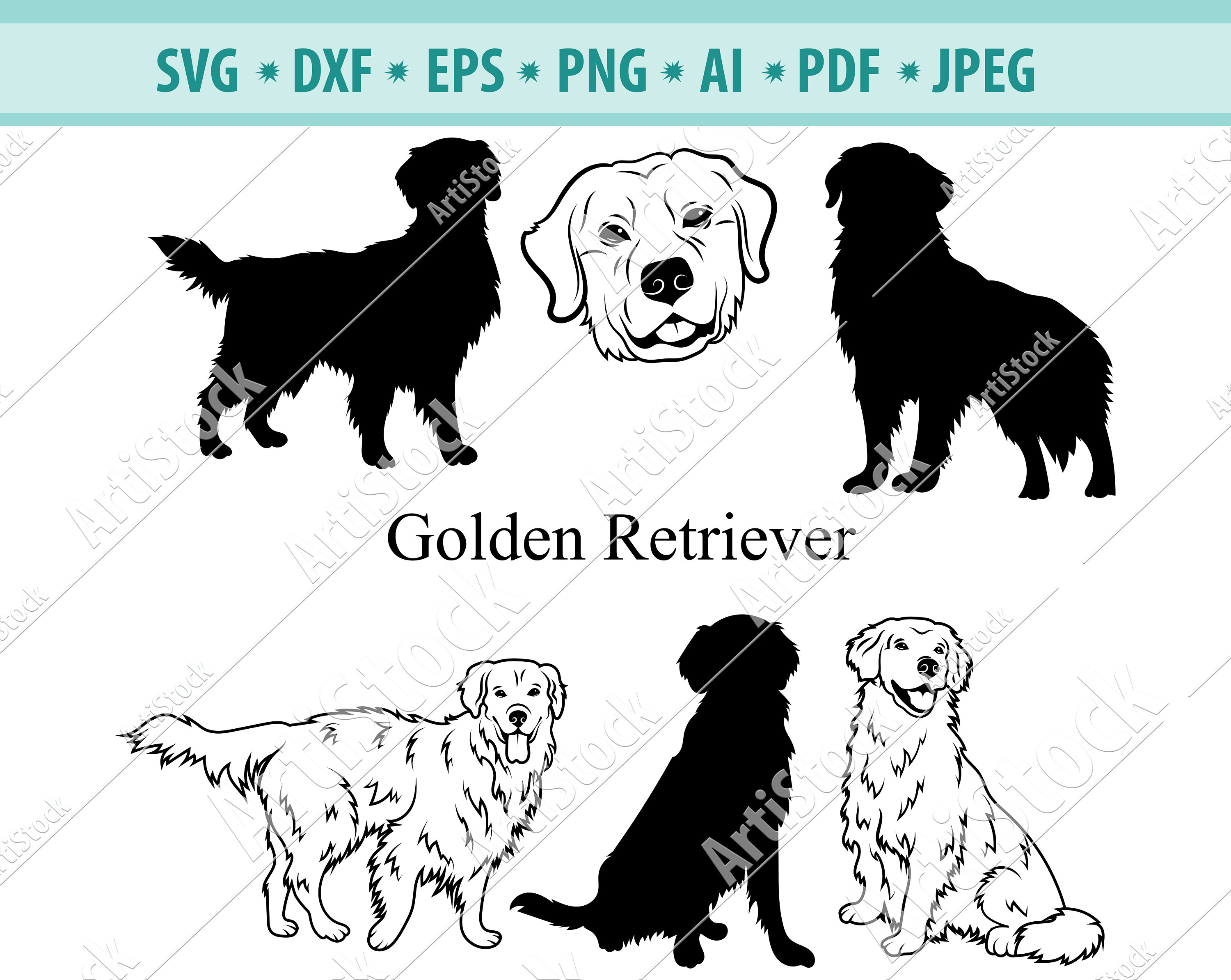 Golden Retriever SVG, Retriever Silhouette SVG, Dog SVG, Digital ...