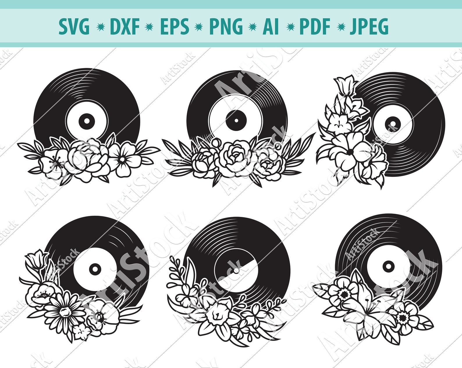 Vinyl Record Svg, Floral Vinyl Record Svg, Flower Disc Svg, Flower ...