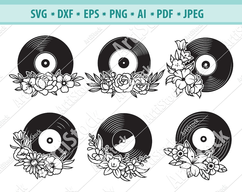 Vinyl Record Svg, Floral Vinyl Record Svg, Flower Disc Svg, Flower ...