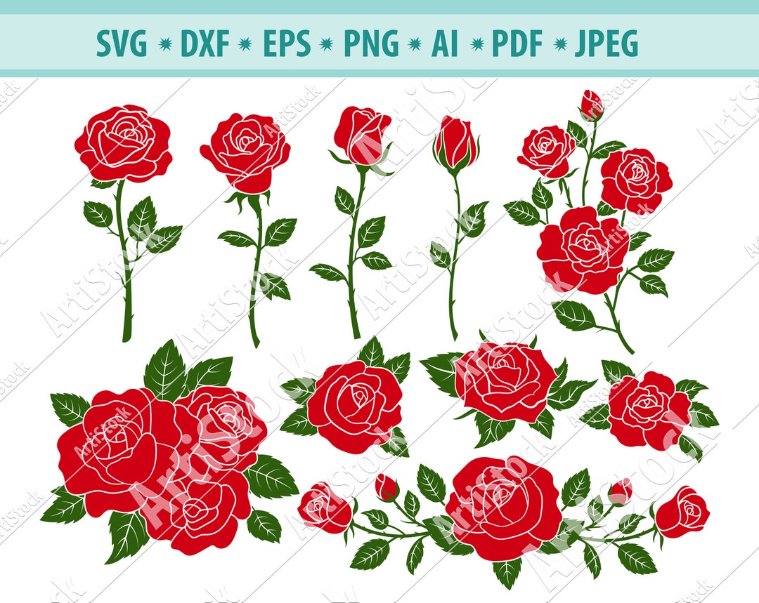 Roses SVG, Floral Svg, Flower SVG Cut File, Flower Svg, Red Roses Svg ...