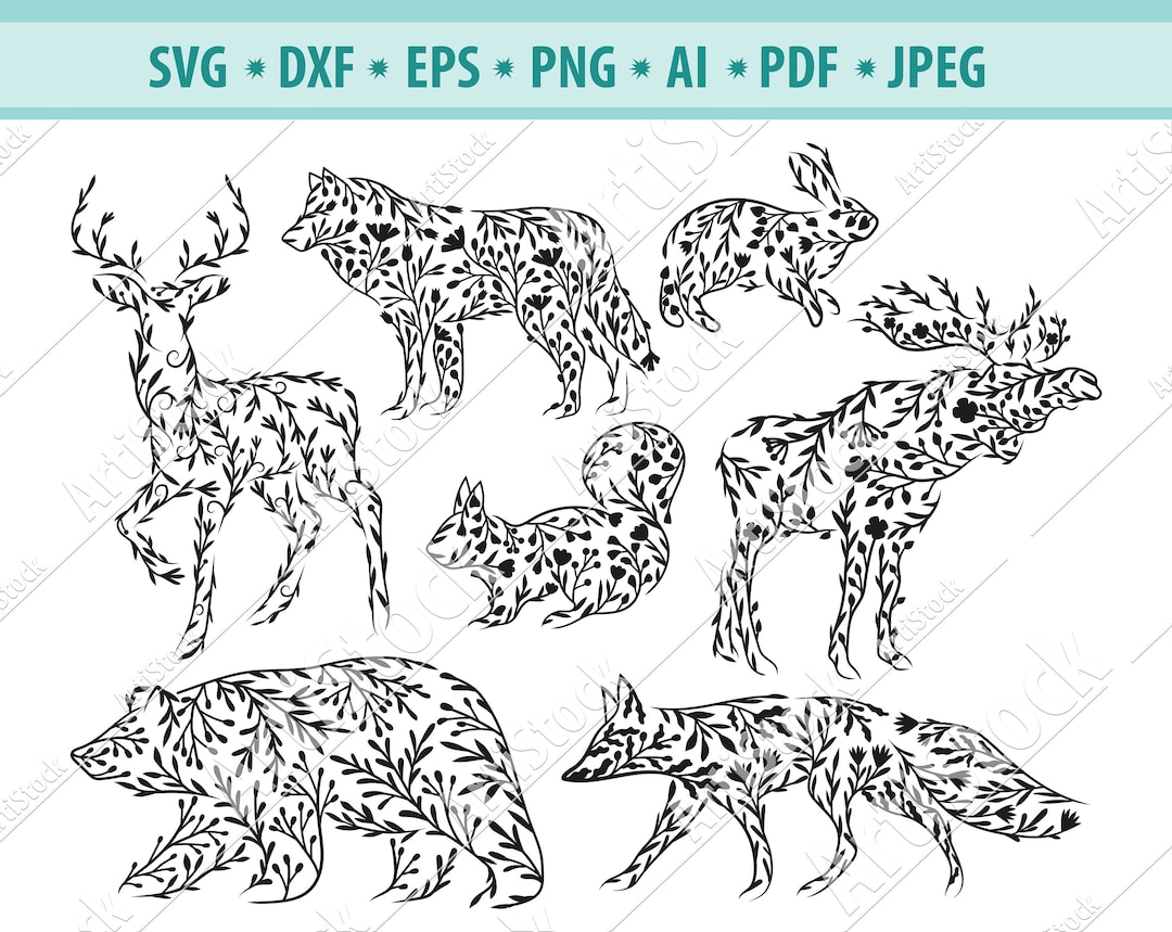Flower Animals Svg, Cute Forest Animals Svg, Floral Animals Svg, Fox ...