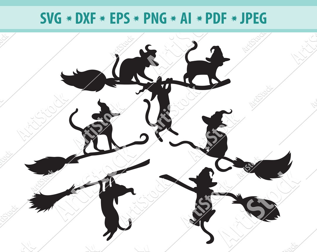 Witch Cat Svg, Cat on Broom Svg, Black Cat Svg, Witch Clipart ...