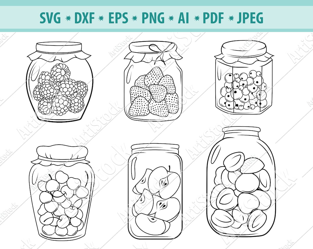 Jam Jar Svg, Mason Jar Svg, Bottle Svg, Jar Clipart, Berries Jar Svg ...
