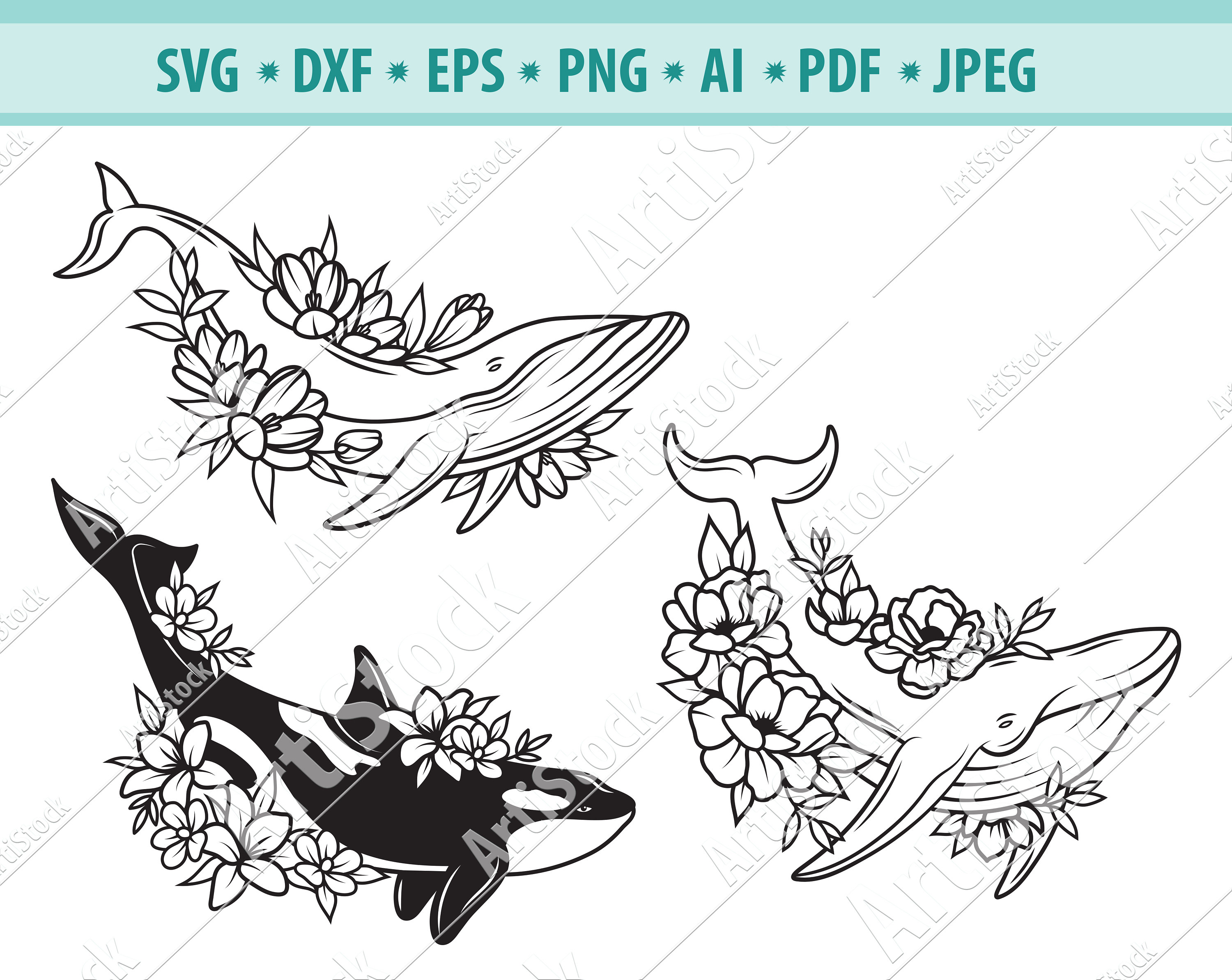 Floral Whale SVG Whale SVG Flower Orca Svg Summer Svg - Etsy Canada