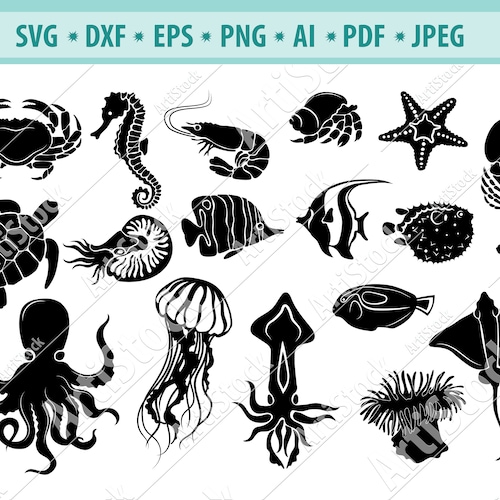 Ocean Animals Underwater Clipart Black