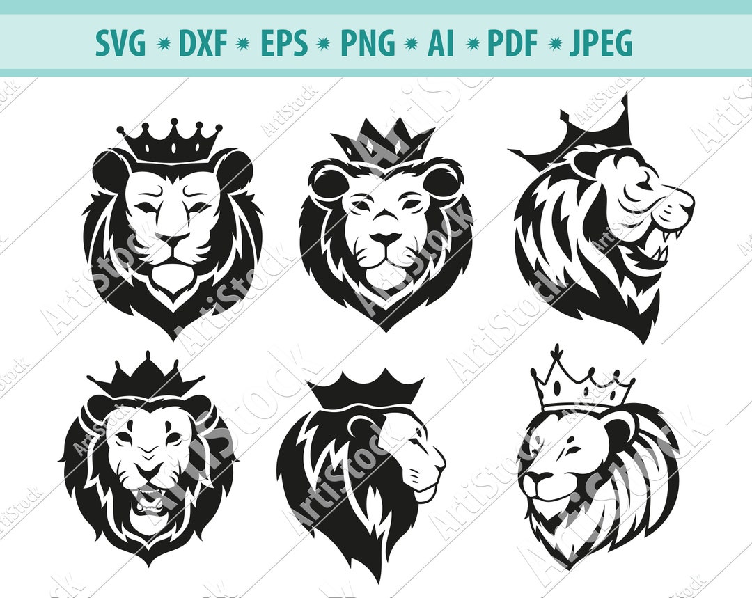 Lion Head With Crown SVG, Wild Cat Svg, Lion Silhouette Svg, Lion Svg ...