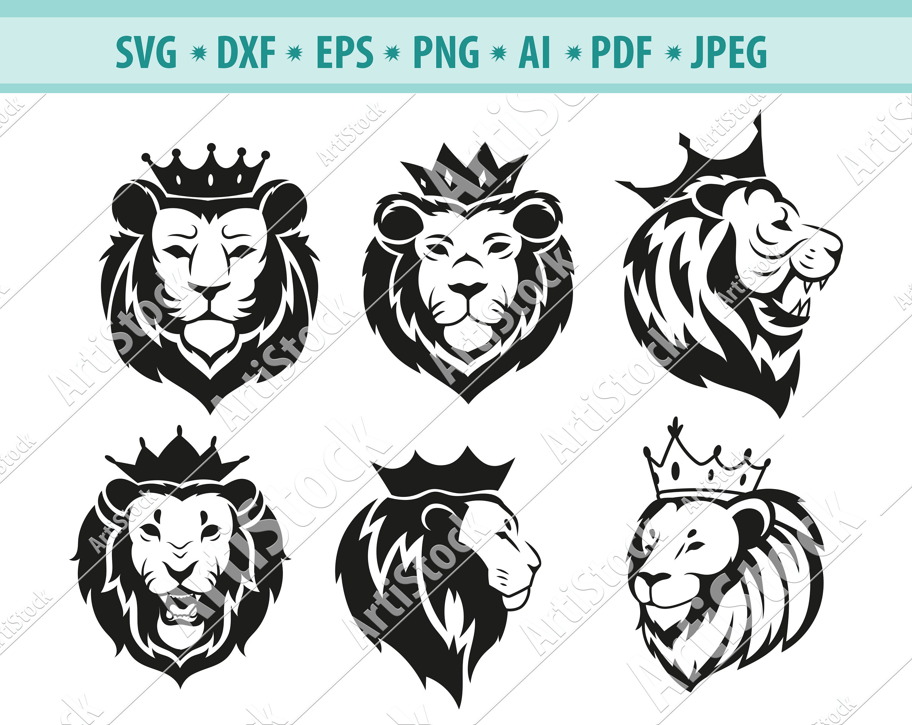 Lion Head With Crown SVG Wild Cat Svg Lion Silhouette Svg - Etsy