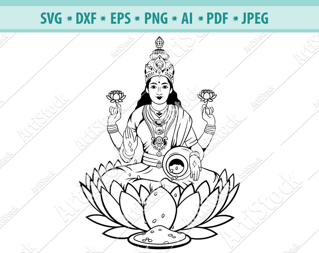 Goddess Lakshmi Svg, God Lakshmi Svg, Hindu Goodness Svg, Indian God ...