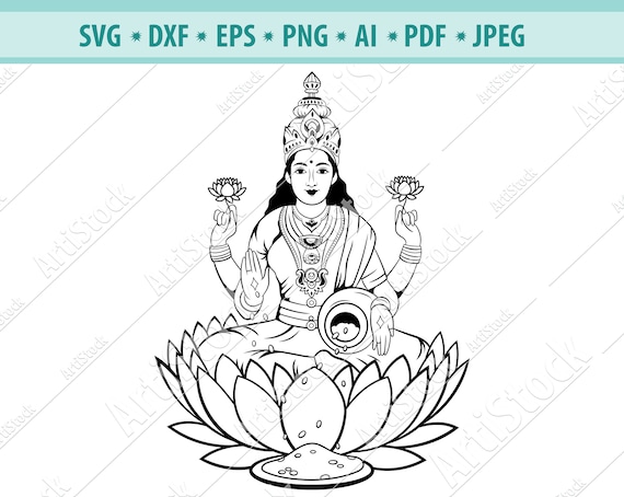Goddess Lakshmi Svg God Lakshmi Svg Hindu Goodness Svg | Etsy India