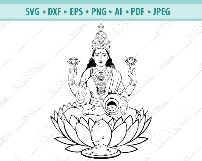 Lakshmi Line Art Print. Printable Minimalist Hindu Goddess Drawing ...