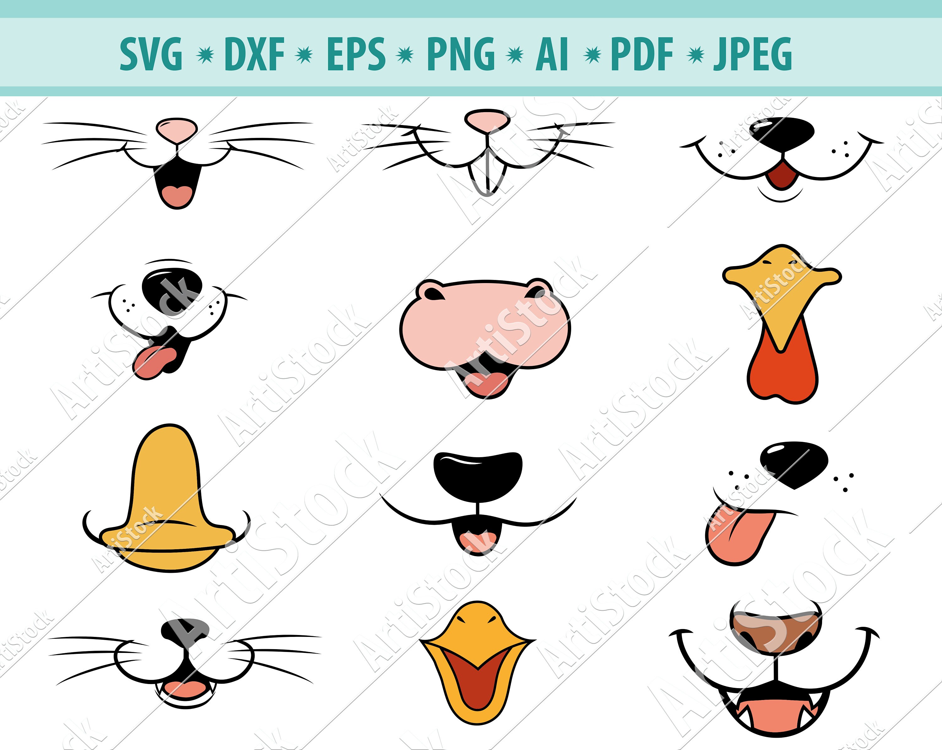 Caras animales Svg Máscara facial Svg Divertidos mascotas | Etsy