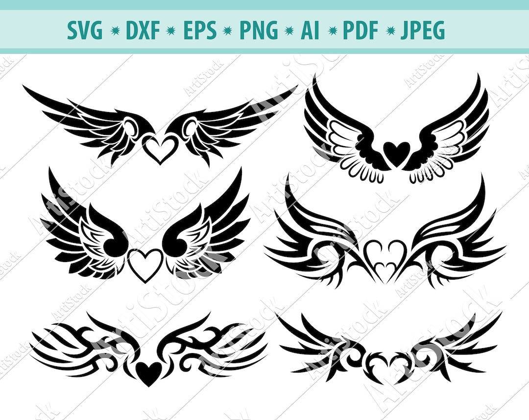 Heart With Wings Svg, Angel Wings Svg, Wings Svg, Tattoo Design, Heart ...
