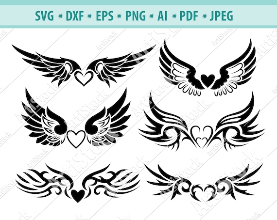 Dibujo De Tatuaje De Corazón Con Alas Paquete Determinado Con Alas
