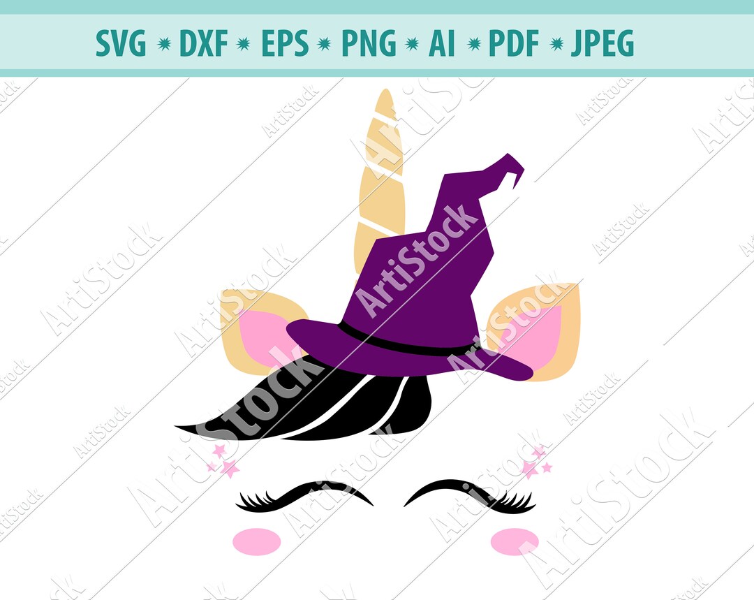 Halloween WITCH Unicorn Face SVG Cricut Silhouette Cutting File Unicorn ...