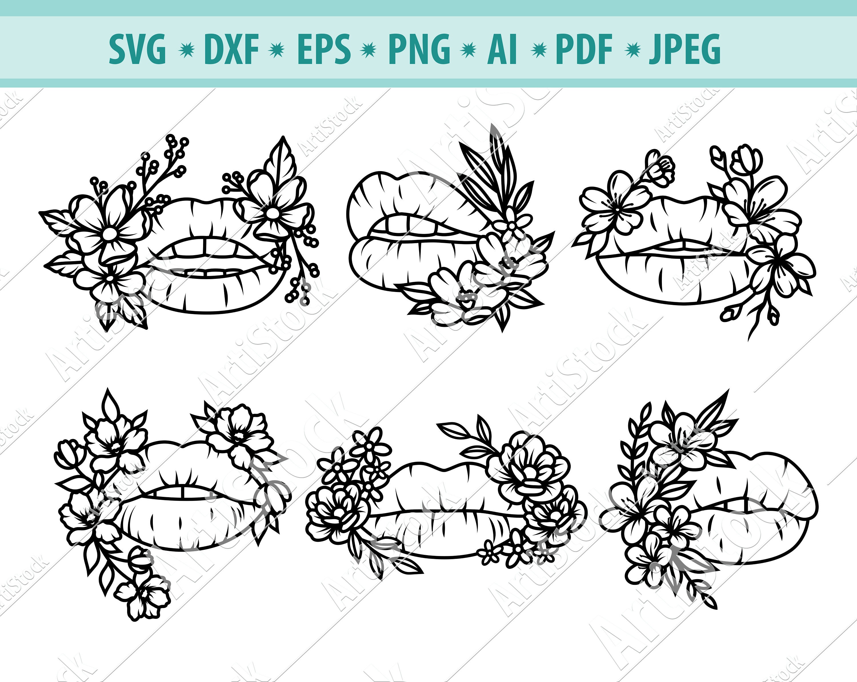 Flower Lips SVG Lips Svg Bundle Lips With Flower Svg Floral - Etsy ...