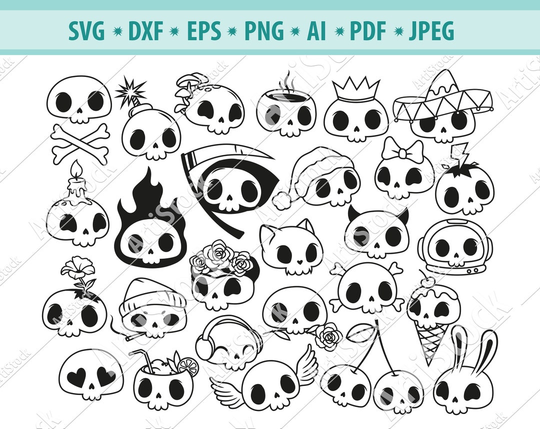 Cute Halloween Skull Svg, Cartoon Skull Svg, Cat Skull Svg, Devil Svg ...