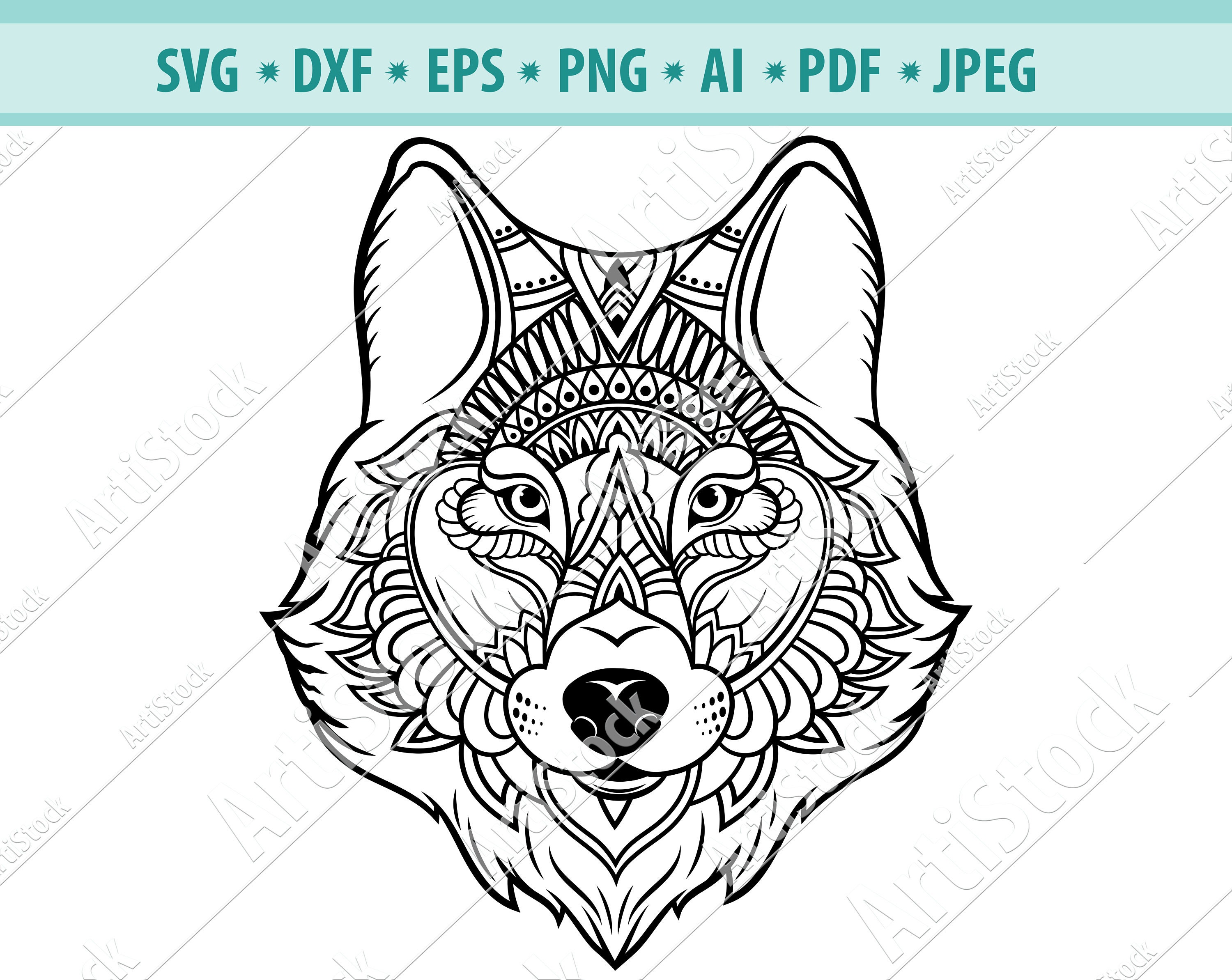 Zentangle wolf Svg Mandala wolf svg Zentangle Svg File for | Etsy