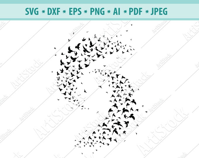 Flock of Birds SVG Vector, Silhouette of Birds SVG, Flying Birds for ...
