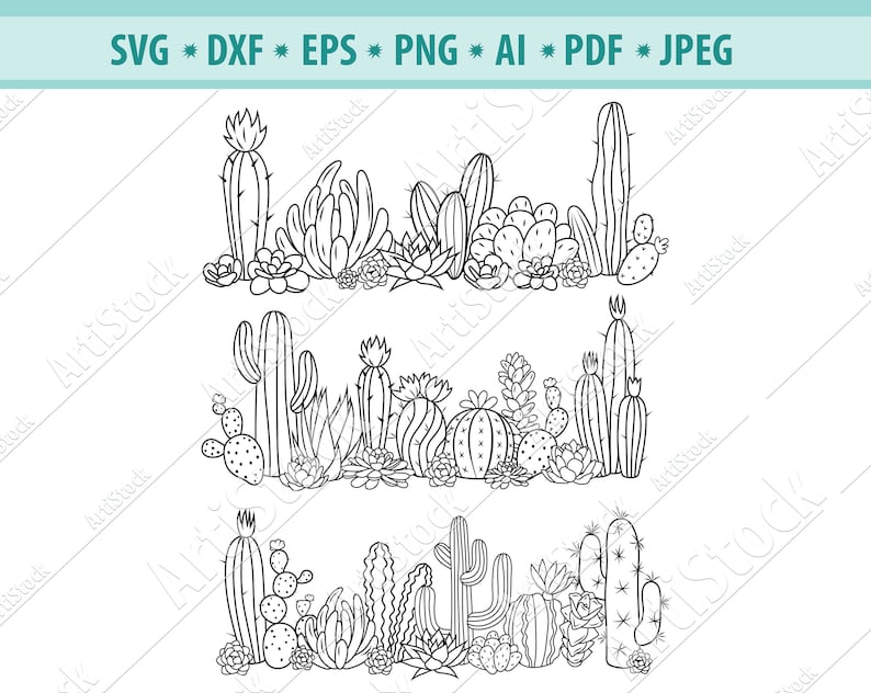 Cactus SVG File Succulents SVG Cactus Clipart Cactus Border - Etsy