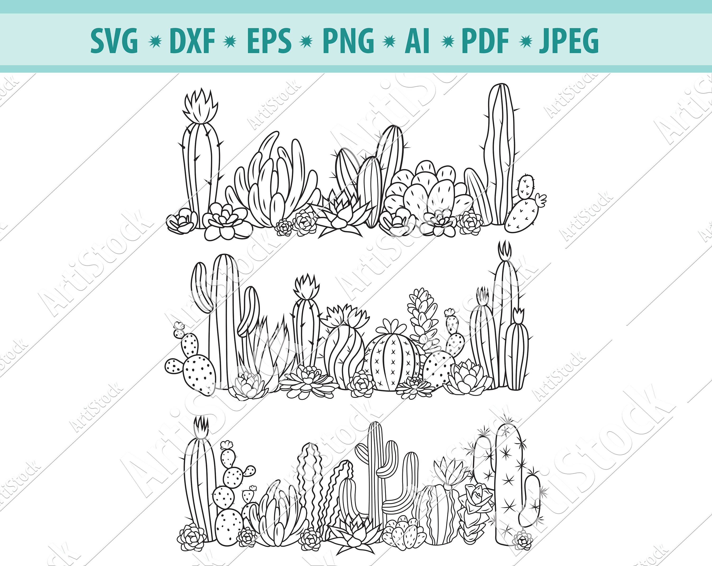 Cactus SVG File Succulents SVG Cactus Clipart Cactus Border | Etsy