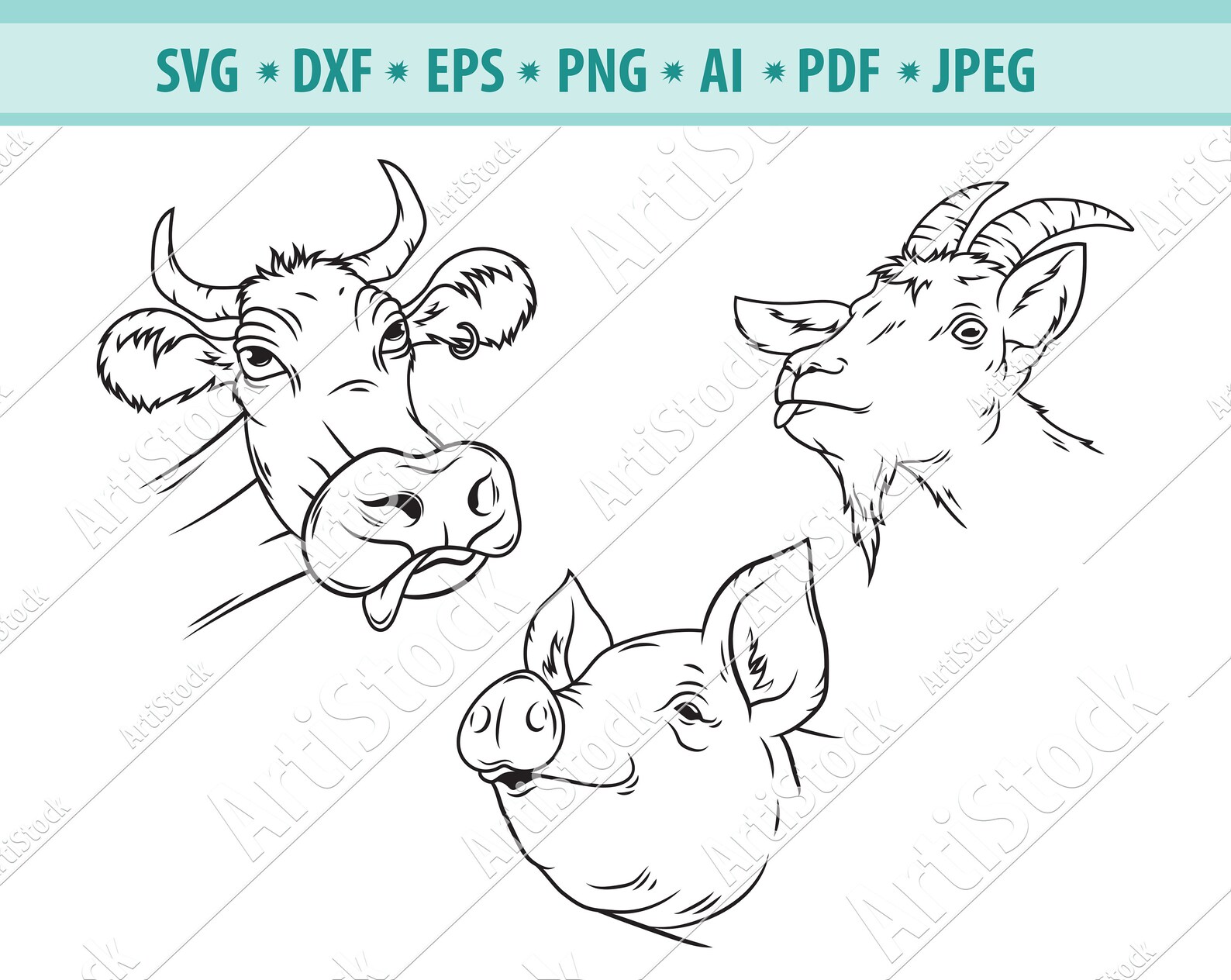 Farm Animals SVG Head Farm Animals SVG Portrait Farm Animal - Etsy