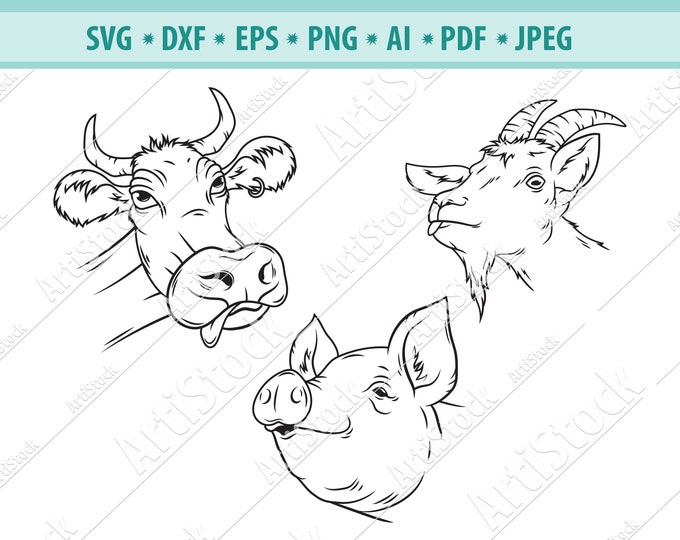 Caras de animales de granja SVG, archivos de corte de cara de animal ...