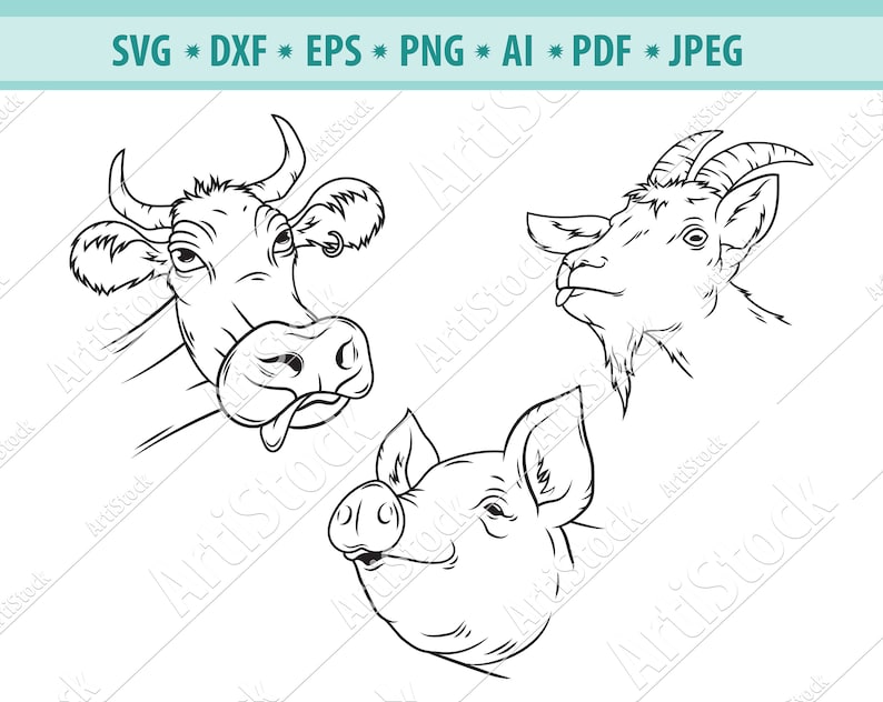 Farm Animals SVG Head Farm Animals SVG Portrait Farm Animal - Etsy