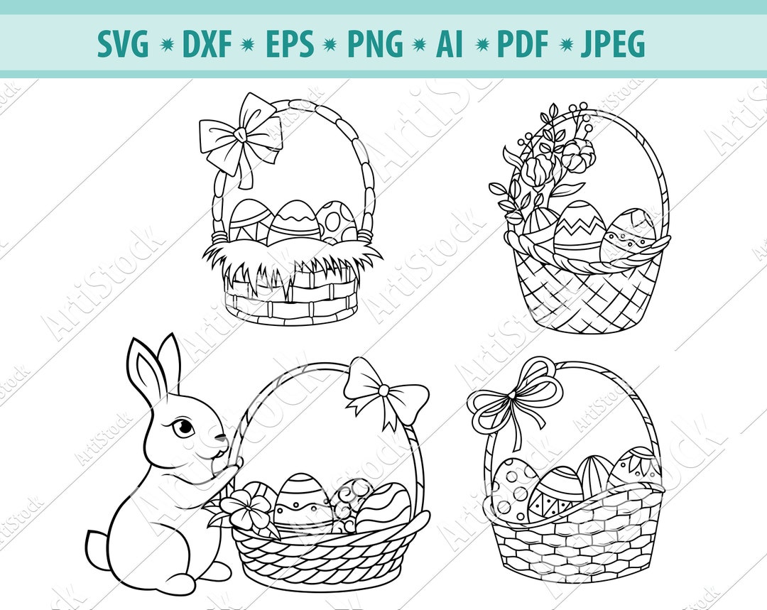 Easter Basket Svg, Easter Bunny Svg, Woven Easter Basket Svg, Rabbit ...